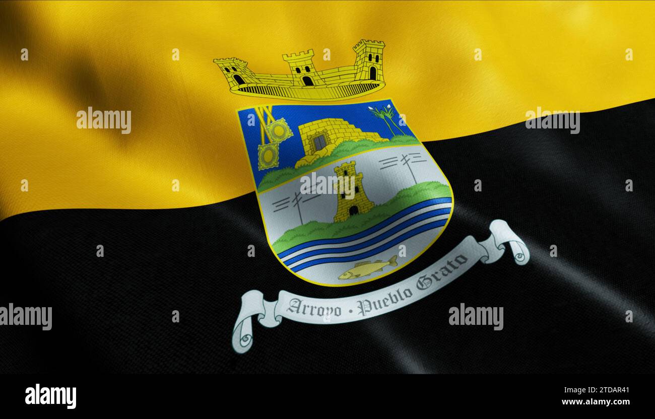 3D Illustration of a waving Puerto Rico City flag of Arroyo Stock Photo ...