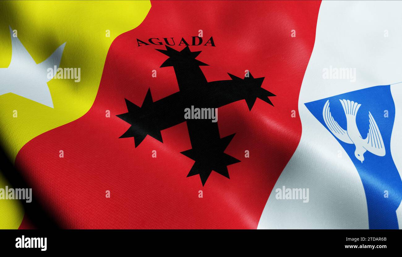 3D Illustration of a waving Puerto Rico City flag of Aguada Stock Photo ...