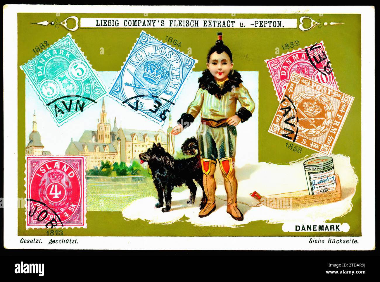 Vintage Liebig Trade Card S628 Danish Postage Stamps Stock Photo - Alamy