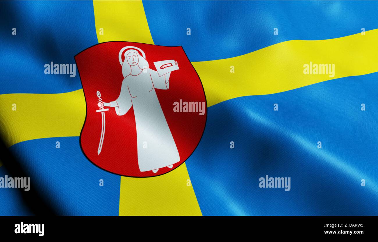 3D Illustration of a waving City City flag of Skovde Stock Photo - Alamy