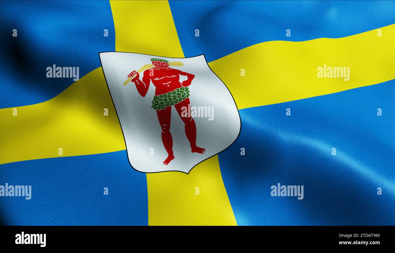 3D Illustration of a waving Sweden province flag of Lapland Stock Photo ...