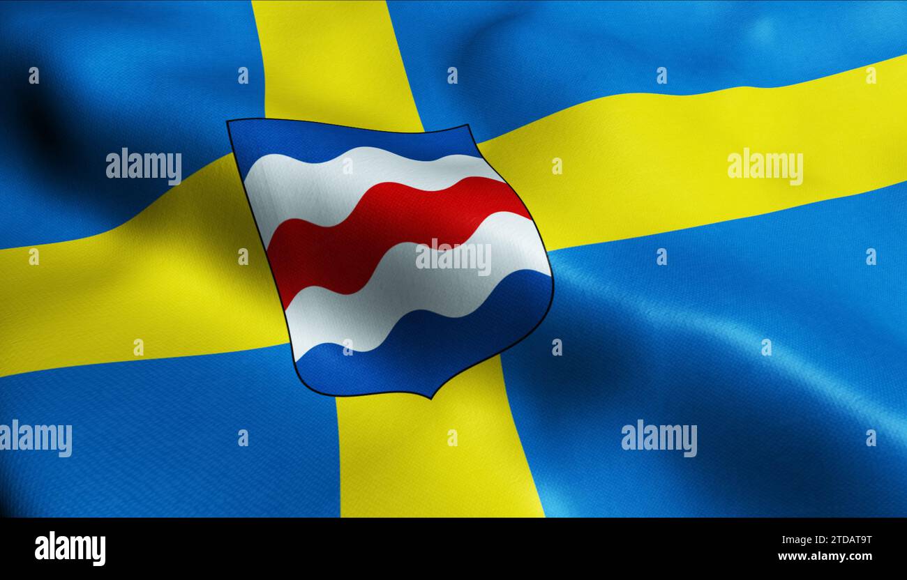 3D Illustration of a waving Sweden province flag of Medelpad Stock ...
