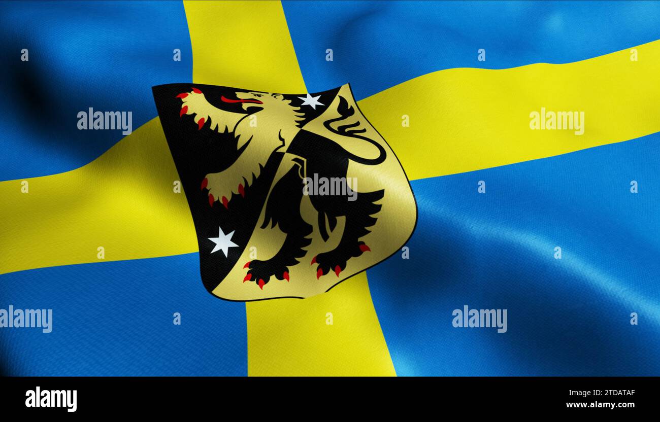 3D Illustration of a waving Sweden province flag of Vastergotland Stock ...