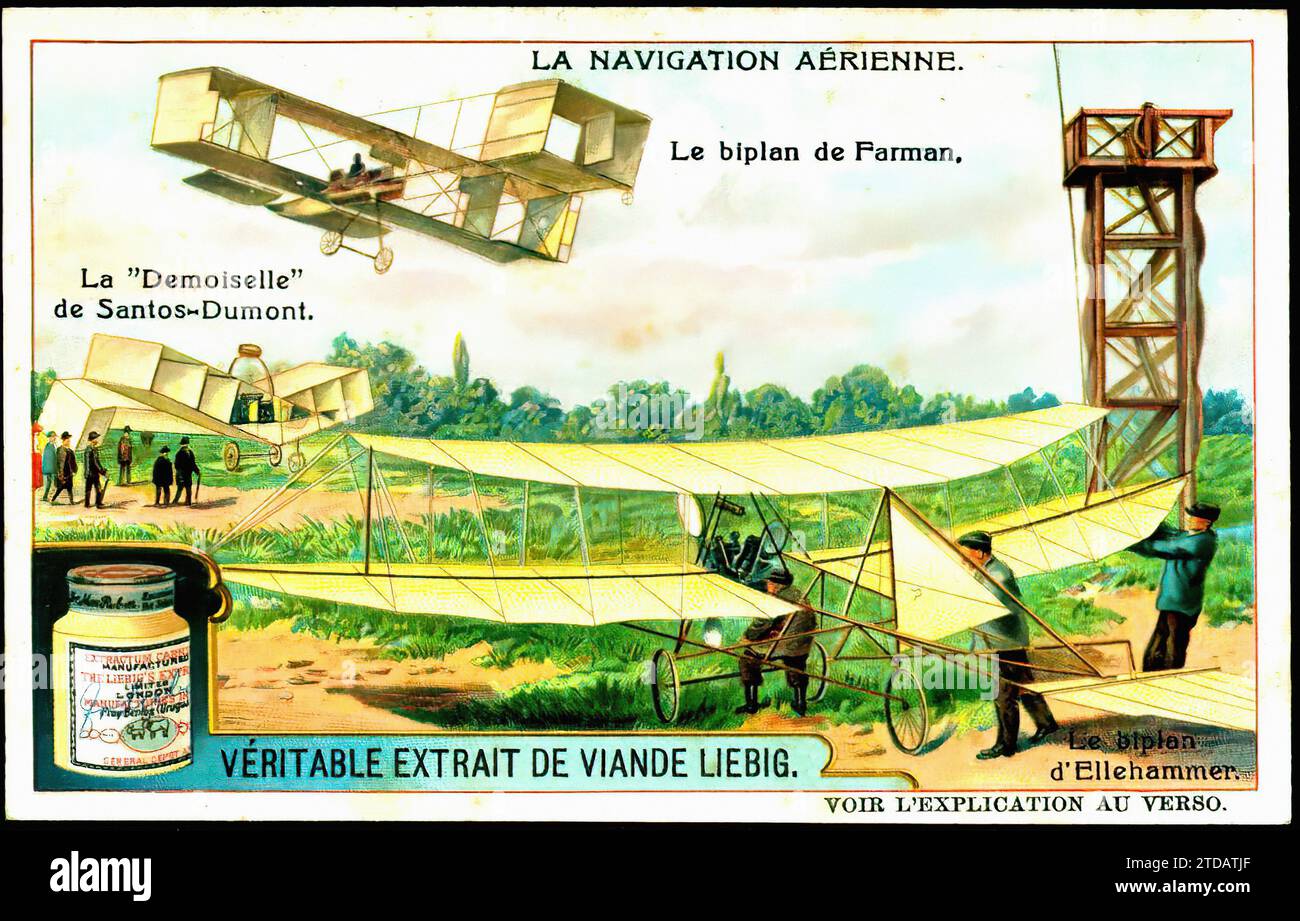 Vintage Liebig Trade Card S1025 Early Biplanes Stock Photo - Alamy