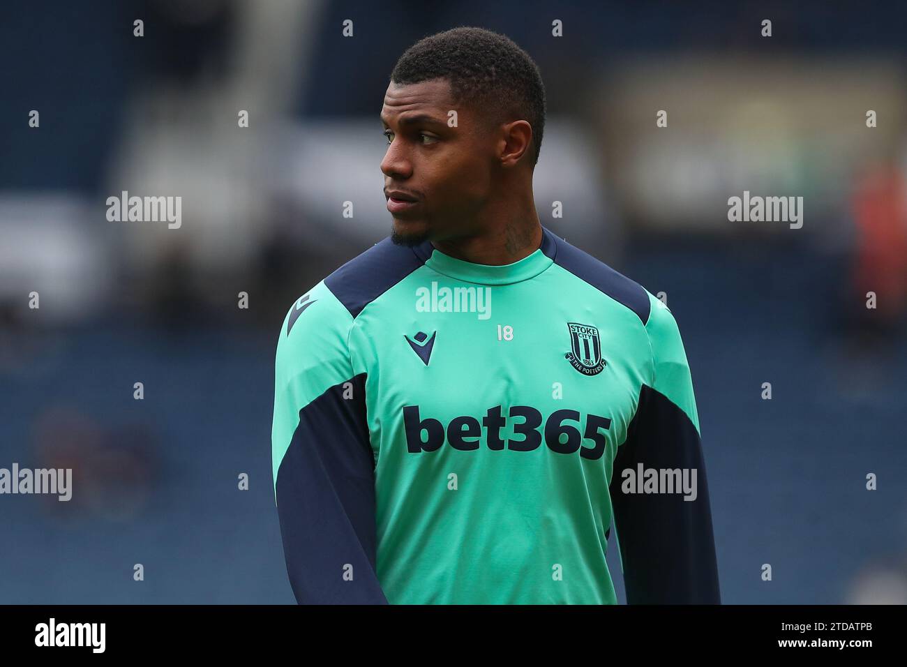 Wesley #18 of Stoke City during the pre-game warm up ahead of the Sky ...