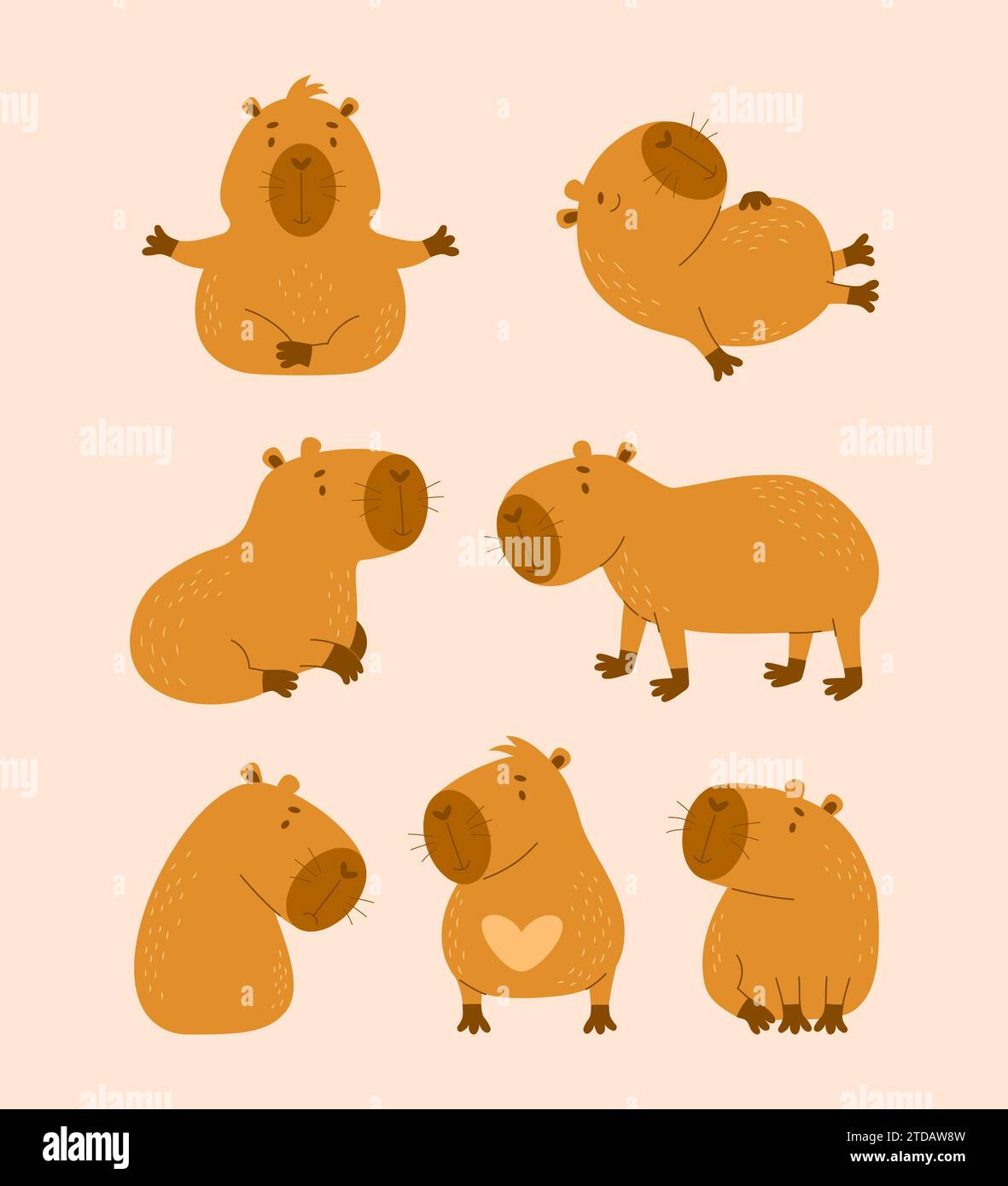 Cute Capybara animal collection. Isolated animal character rodent ...