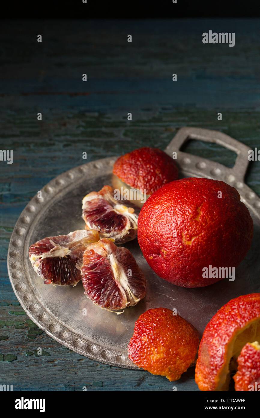 Royal red oranges, still life in rustic style Stock Photo - Alamy
