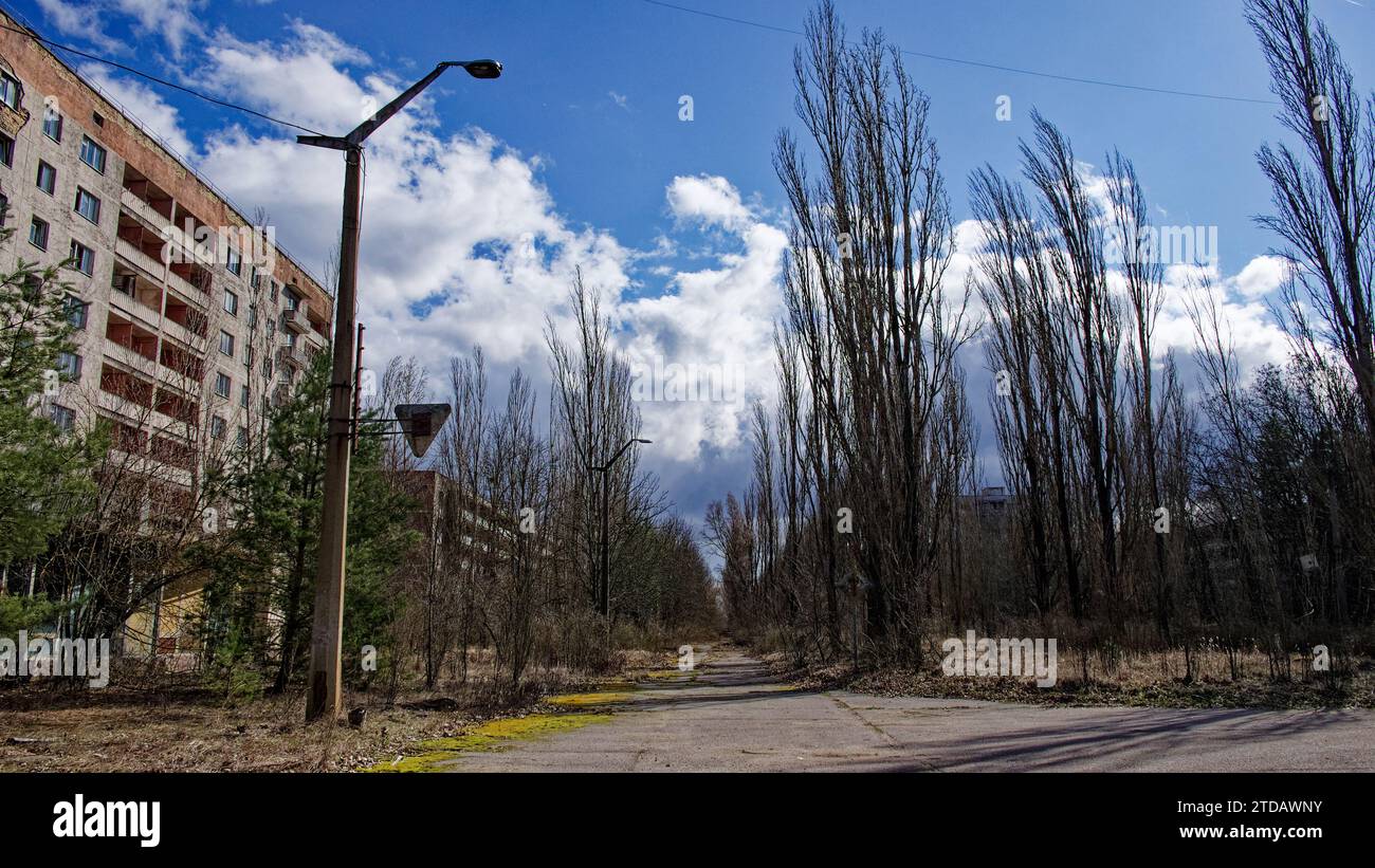 Abandoned industrial area in Chernobyl Exclusion Zone, Ukraine. Tall ...