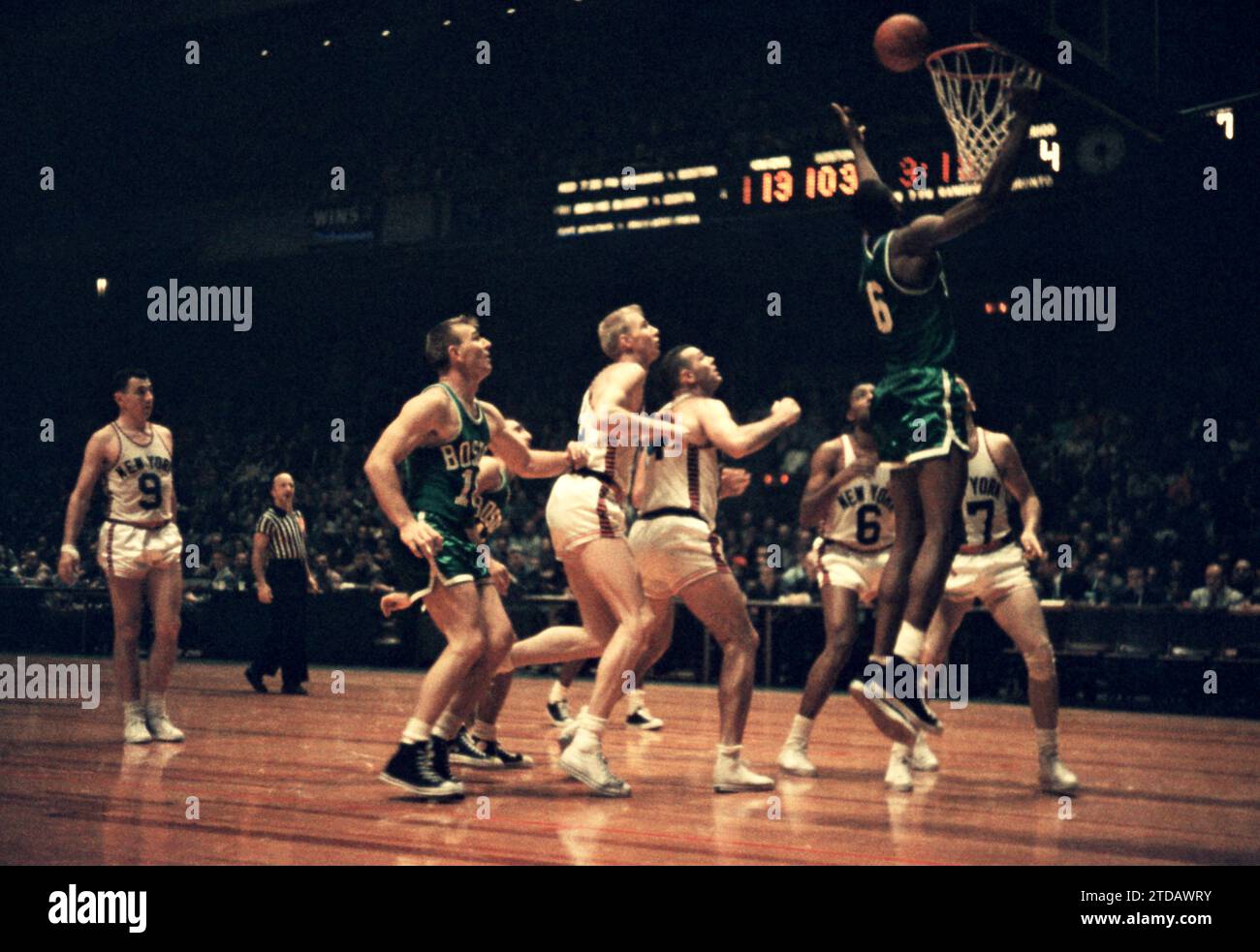 NEW YORK, NY - OCTOBER 26: Bill Russell #6 of the Boston Celtics shoots ...