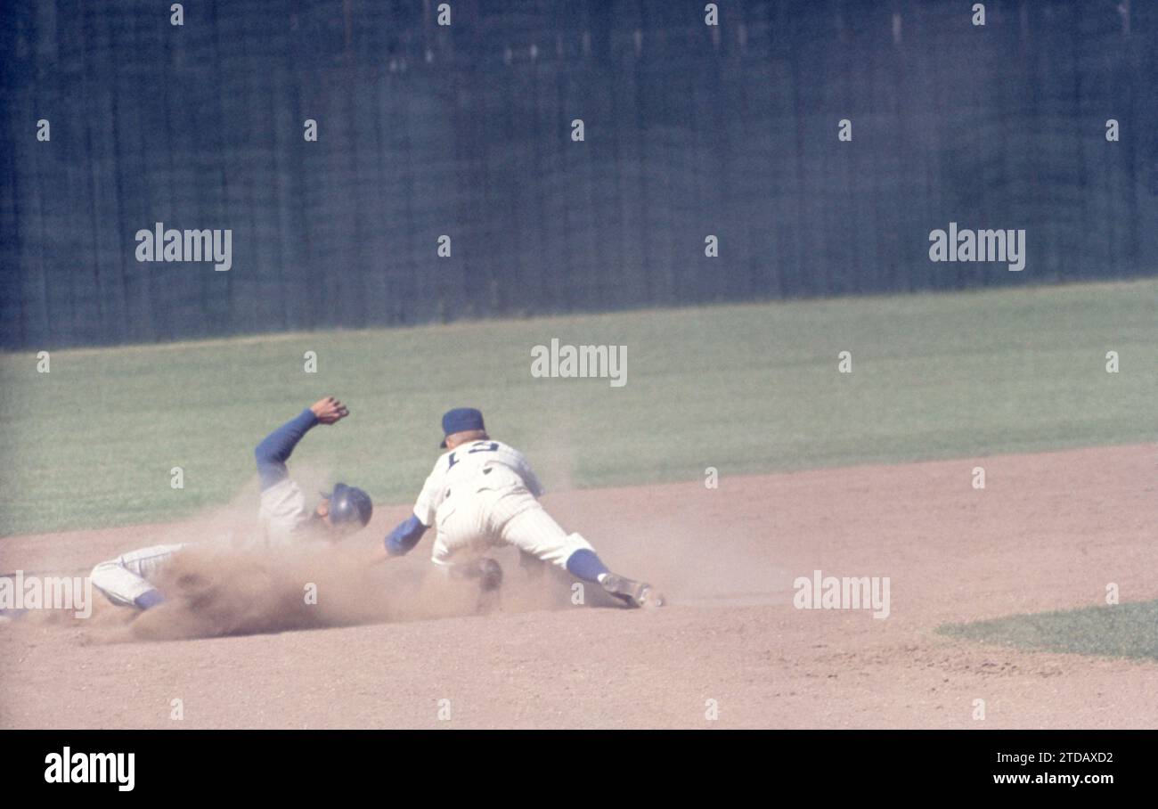APRIL, 1962: Elder White #19 of the Chicago Cubs puts the tag on Willie ...
