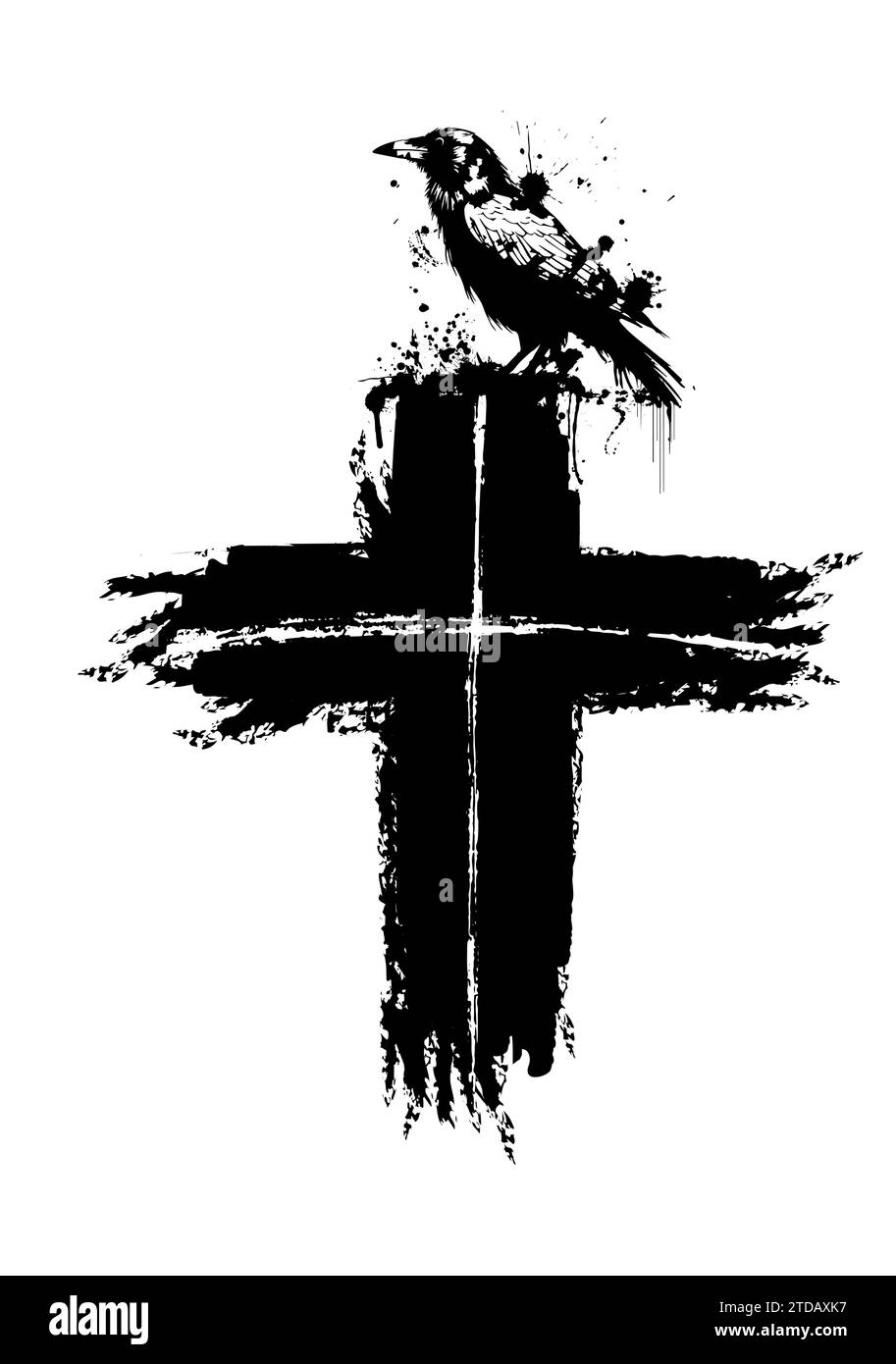 Cross with a crow. hand drawing. Not AI, Vector illustration Stock ...