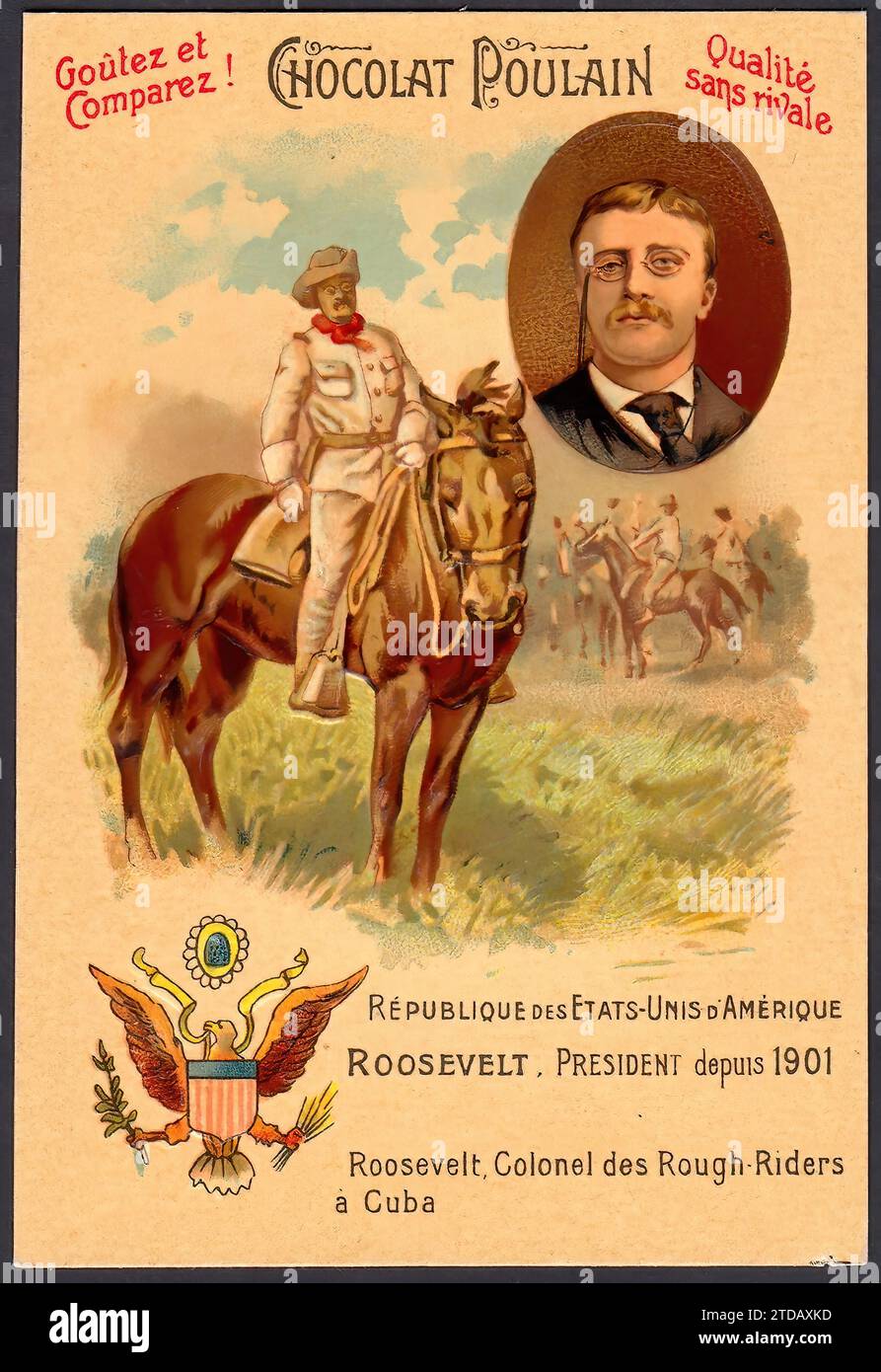 Theodore Roosevelt - Vintage French Tradecard, Belle Epoque Era Stock ...