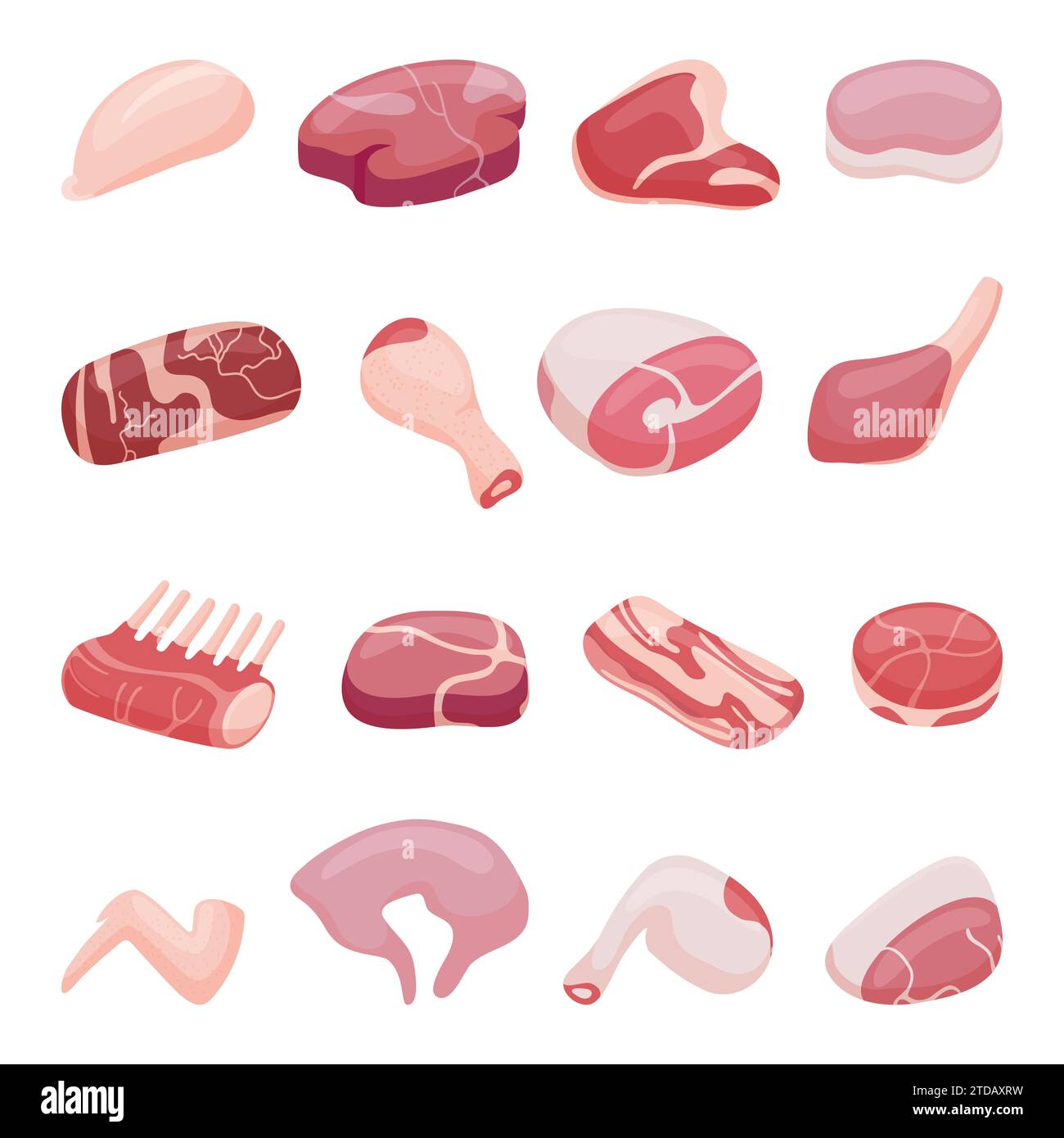 Meat products cartoon elements. Butcher shop, pork and beef sliced ...