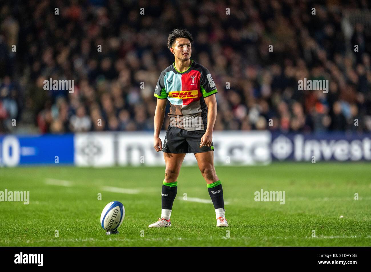 Harlequin's flyhalf Marcus Smith prepares to convert the try scored by ...