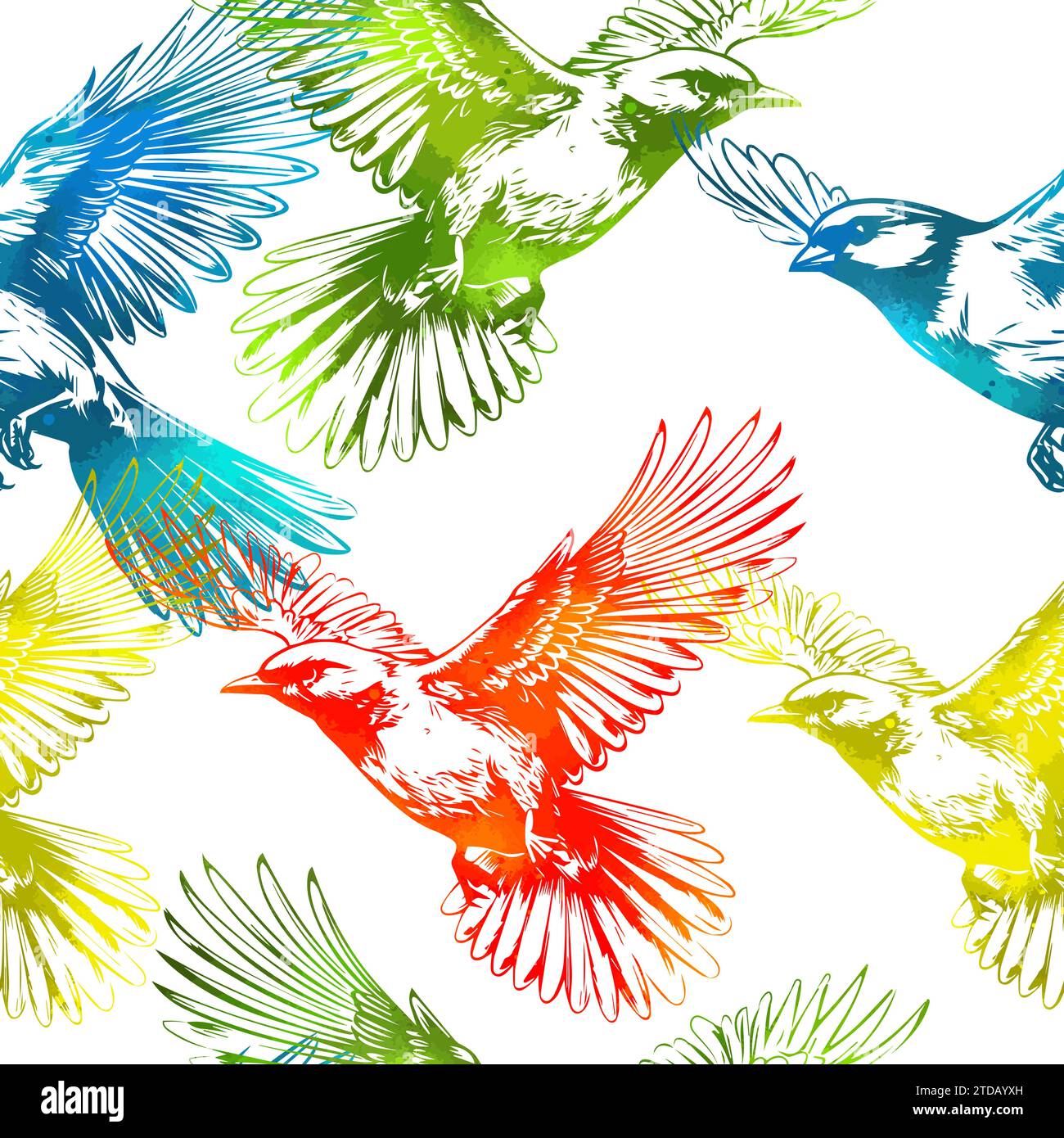 Seamless pattern of colored birds. hand drawing. Not AI, Vector ...