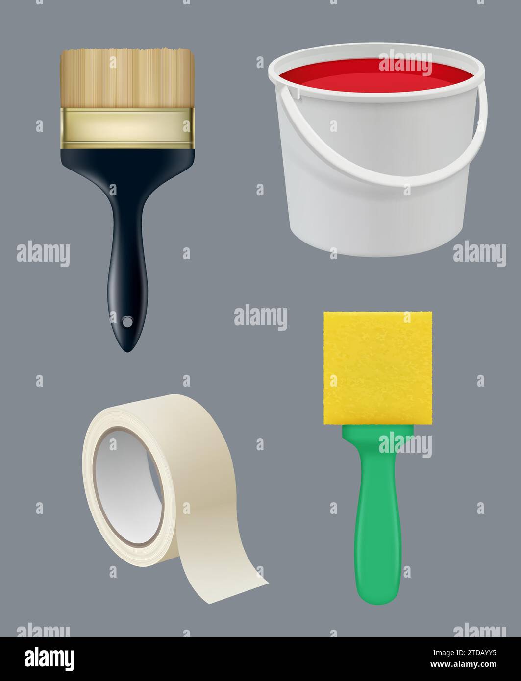 Painting tools. Brushes paints rollers for artists decent vector ...