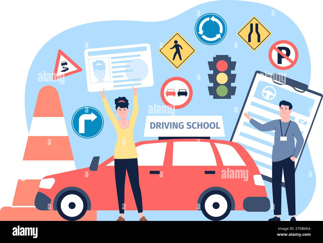 Woman learning at driving school and taking driver license. Education ...