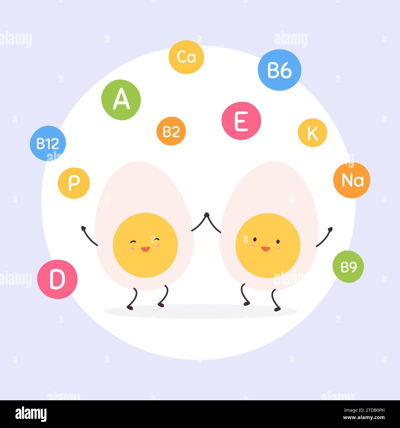 Eggs vitamins. Positive funny characters, friends cartoon childish food ...