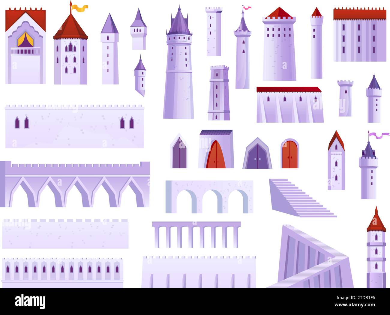 Castle constructor. Medieval castles elements bastion simple construction, fortified tower spire ...