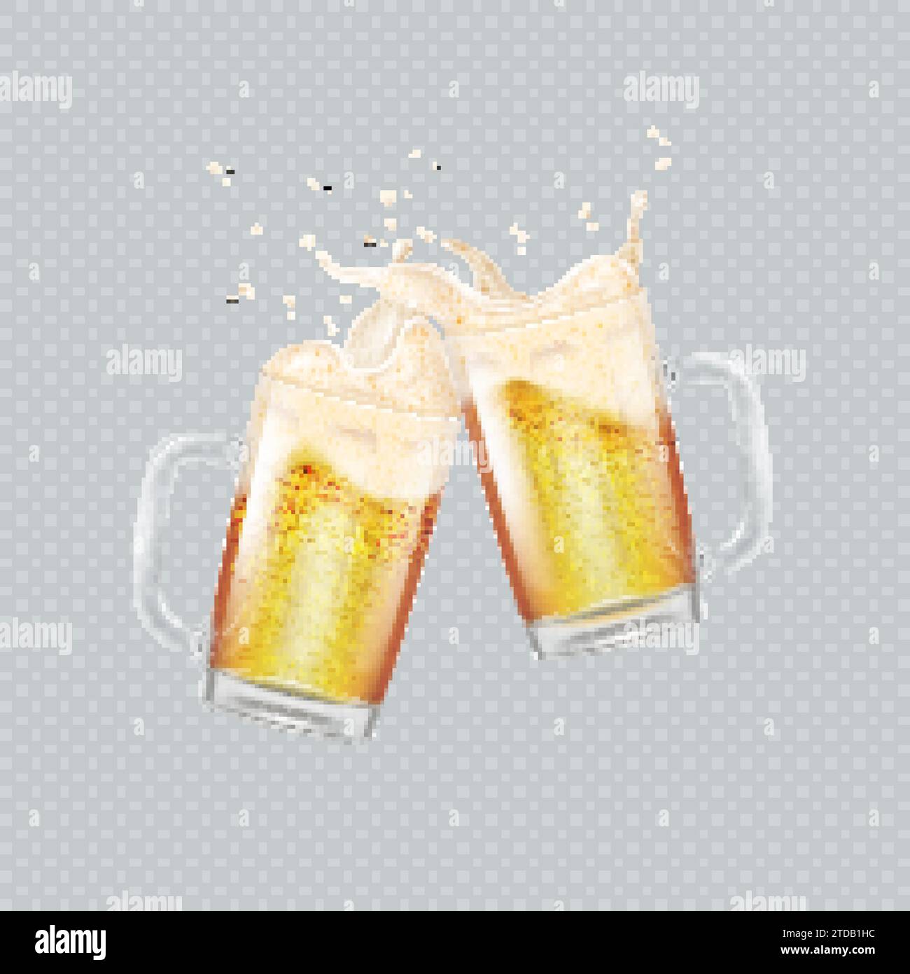 Realistic toasting mugs. 3d transparent beer mug for cheers fest, two ...