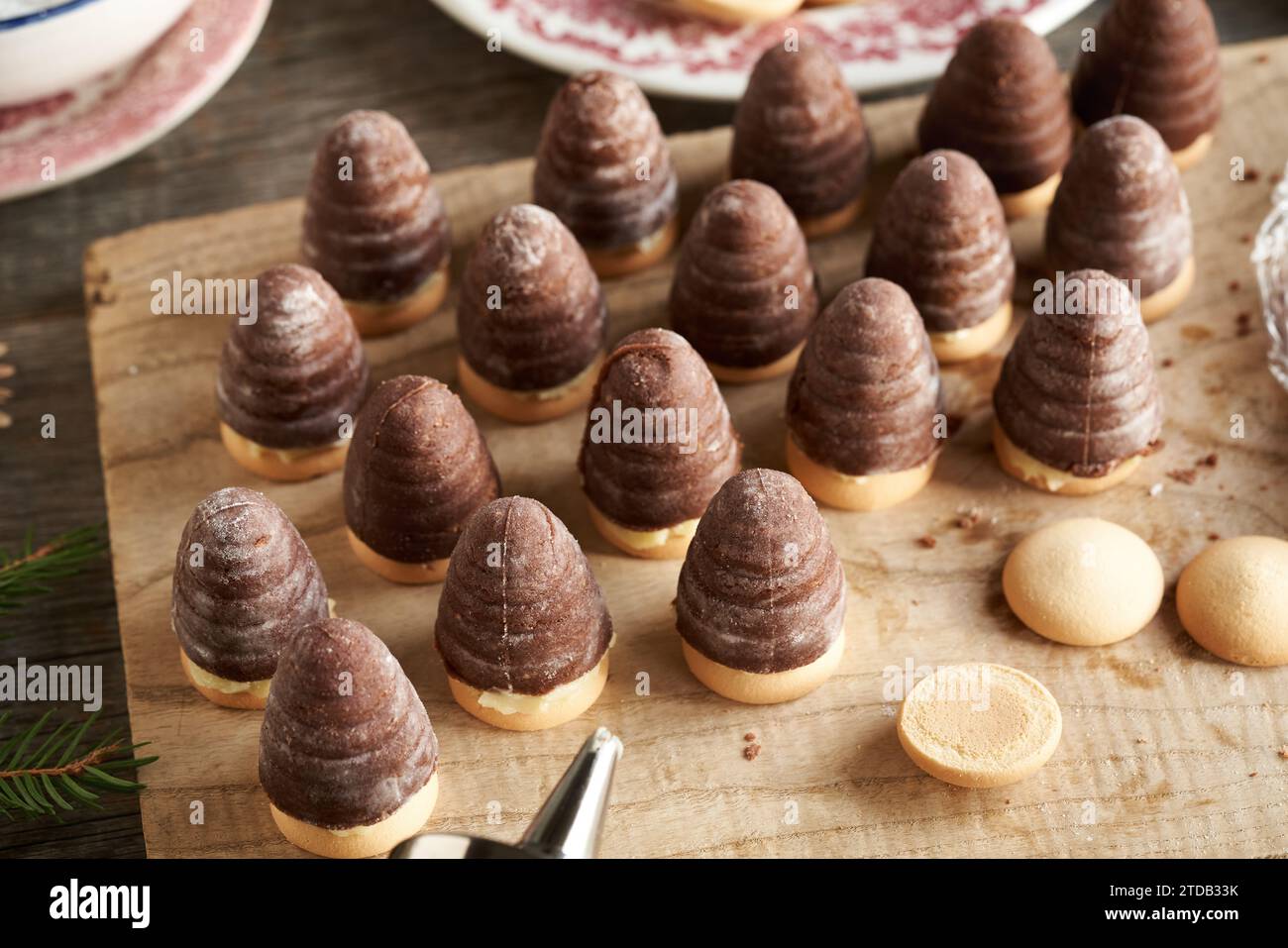 Preparation of homemade Christmas cookies called wasp nests Stock Photo ...