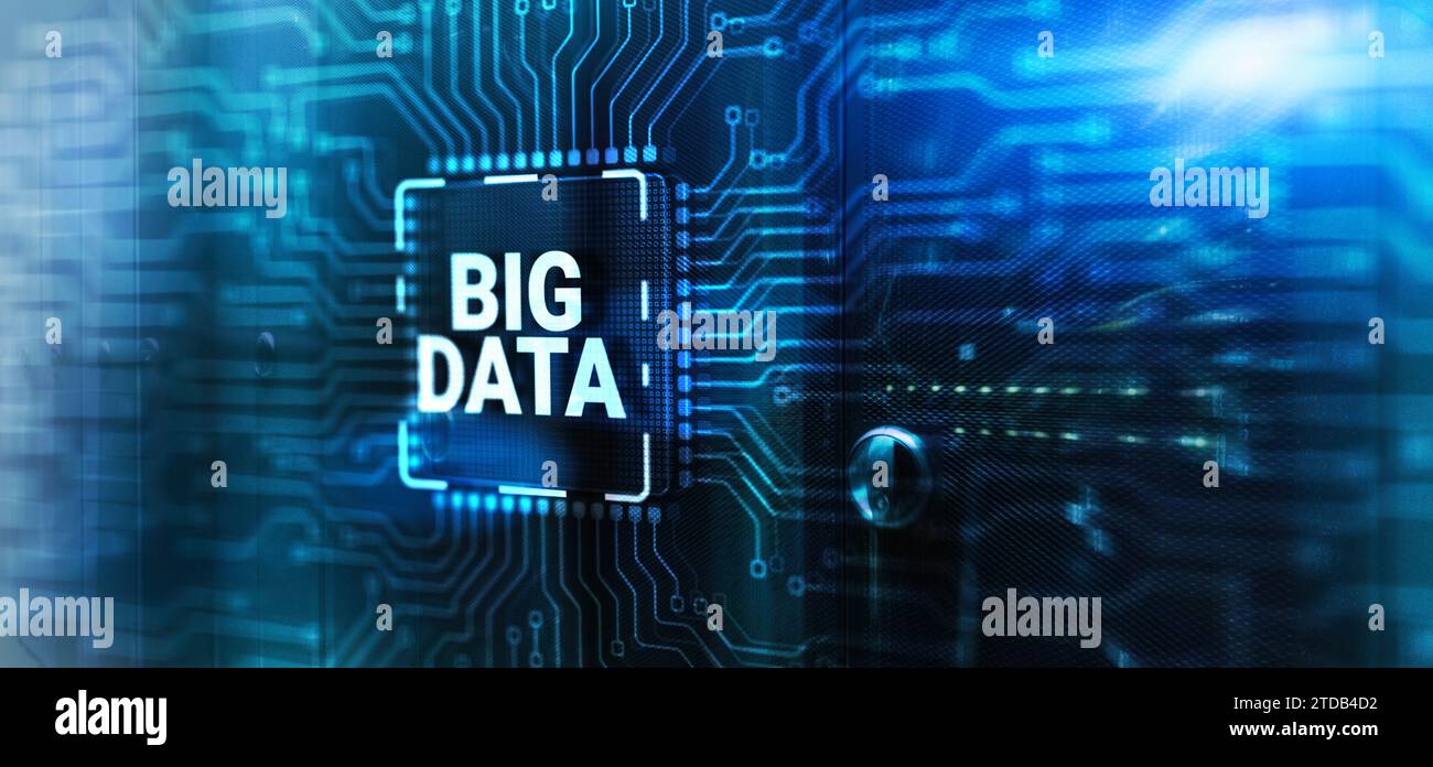 Big data on server racks background. 3d Electronic Circuit Board Chip ...