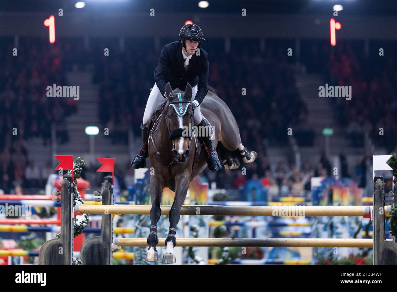 London, UK. December 17, 2023. Kevin Staut of France with Visconti du ...