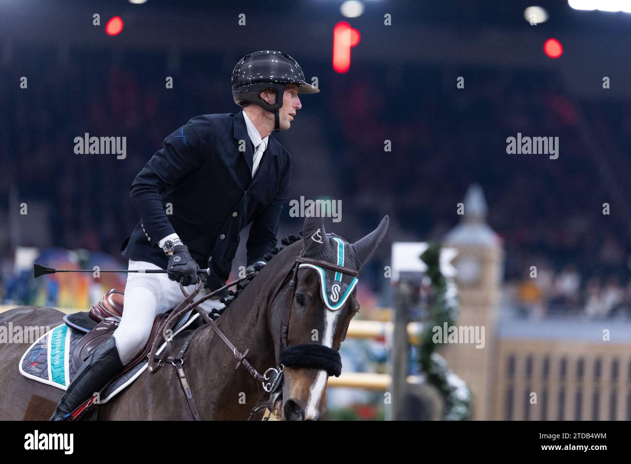London, UK. December 17, 2023. Kevin Staut of France with Visconti du ...