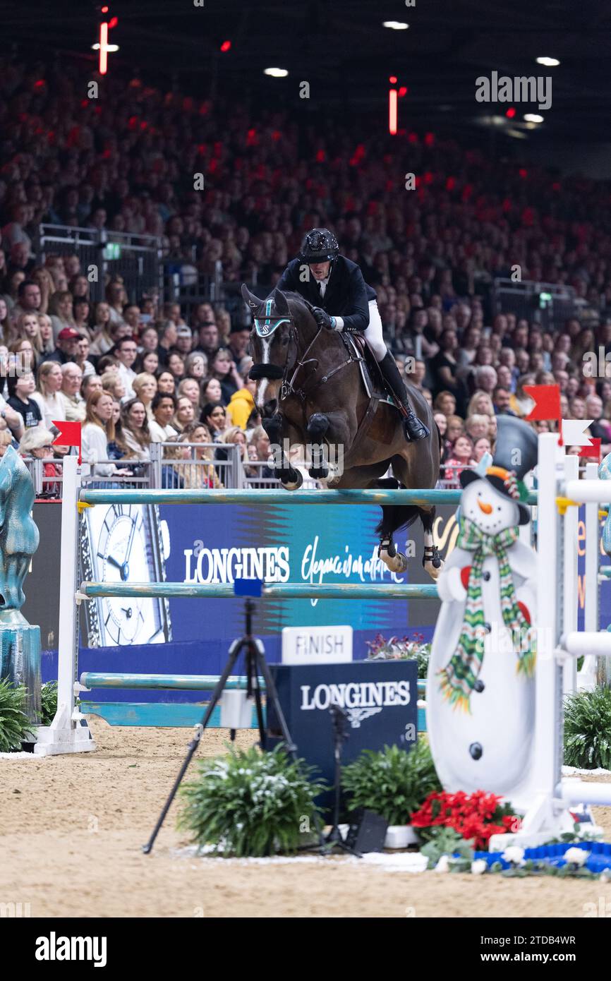 London, UK. December 17, 2023. Kevin Staut of France with Visconti du ...