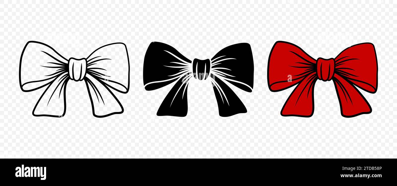 Vector Cartoon Bow Tie or Gift Bow, Cut Out and with Outline Icon Set ...