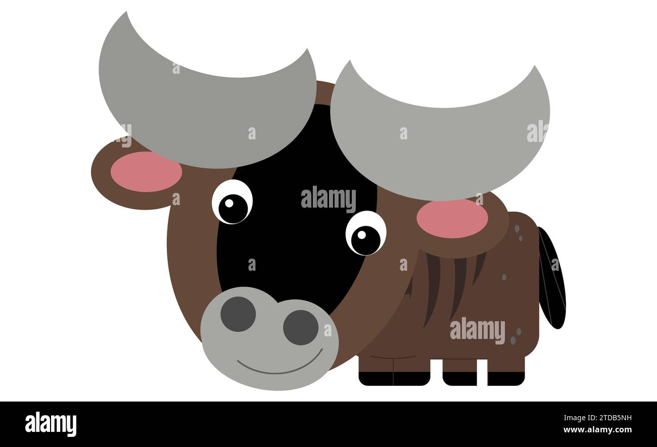 Cartoon happy safari animal cheerful gnu isolated illustration for kids ...
