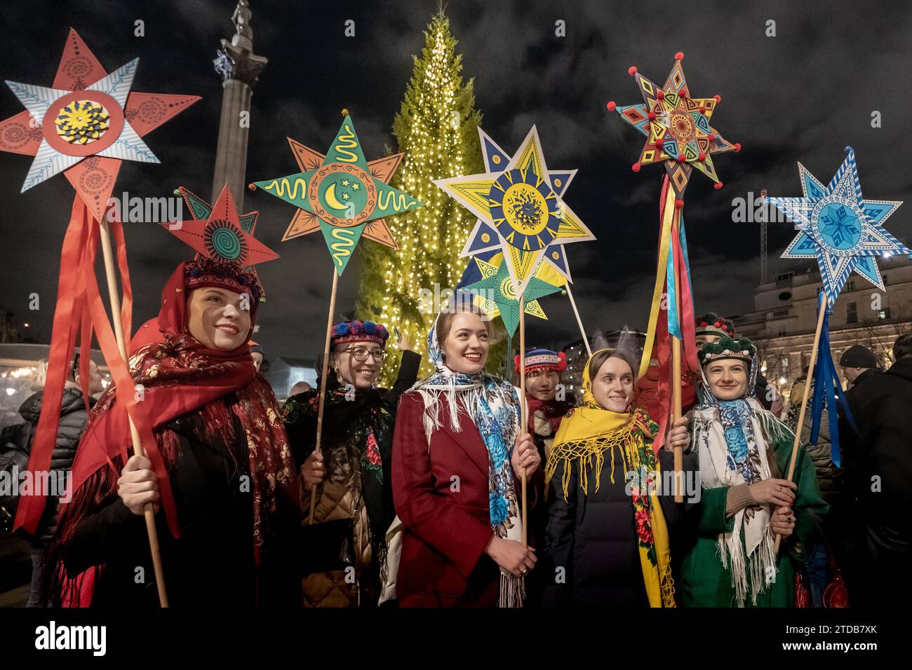 London, UK. 17th December 2023. Ukrainian Christmas carols in Trafalgar ...