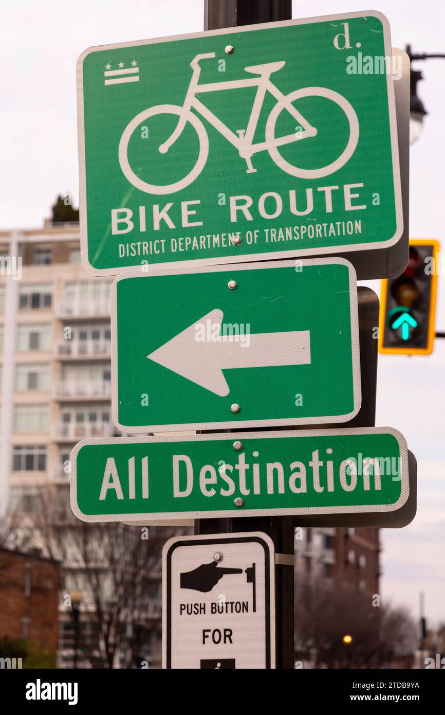 Washington, DC - A sign for bicycle routes. Washington has extensive ...