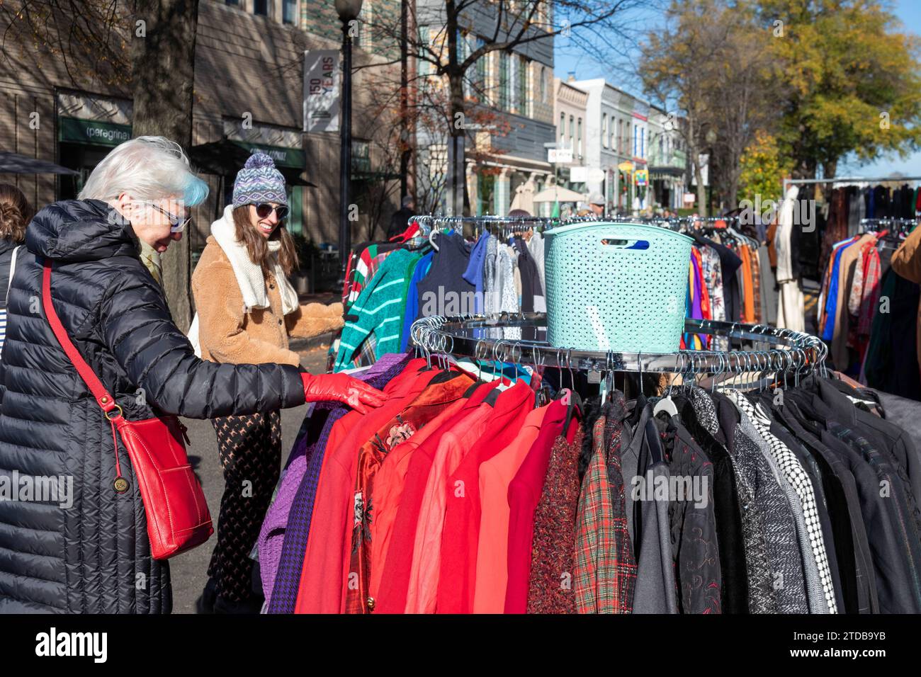 Washington, DC - Shoppers for clothing at the weekly outdoor market at ...