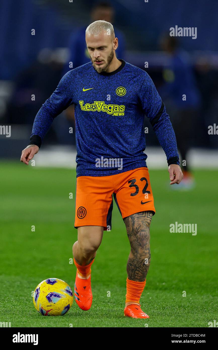 Inter’s Italian defender Federico Dimarco controls the ball before the ...