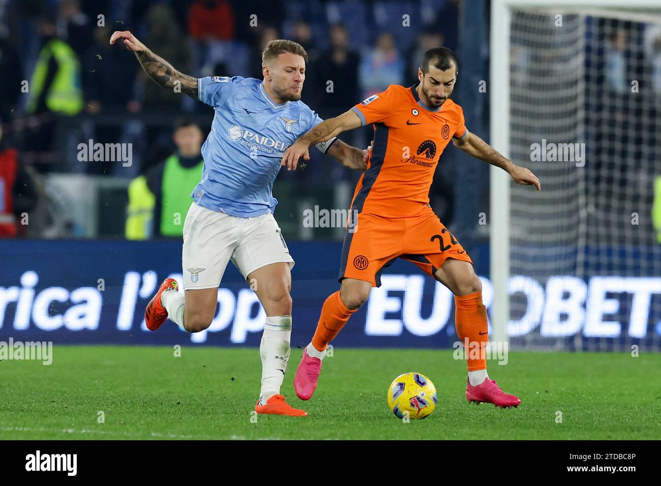 Lazio’s Italian forward Ciro Immobile challenges for the ball with ...