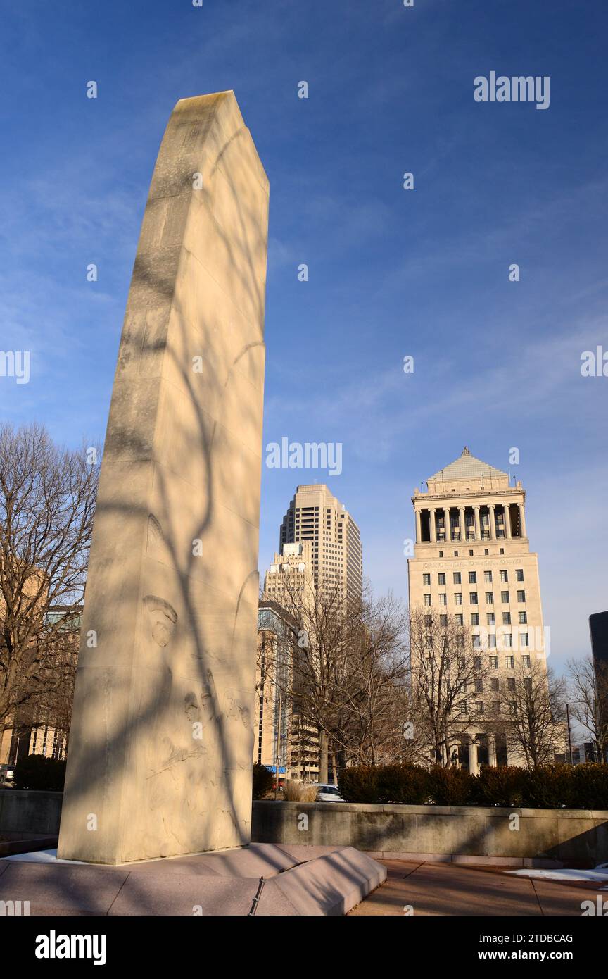 A memorial to the soldiers who fought in World War II stands in ...