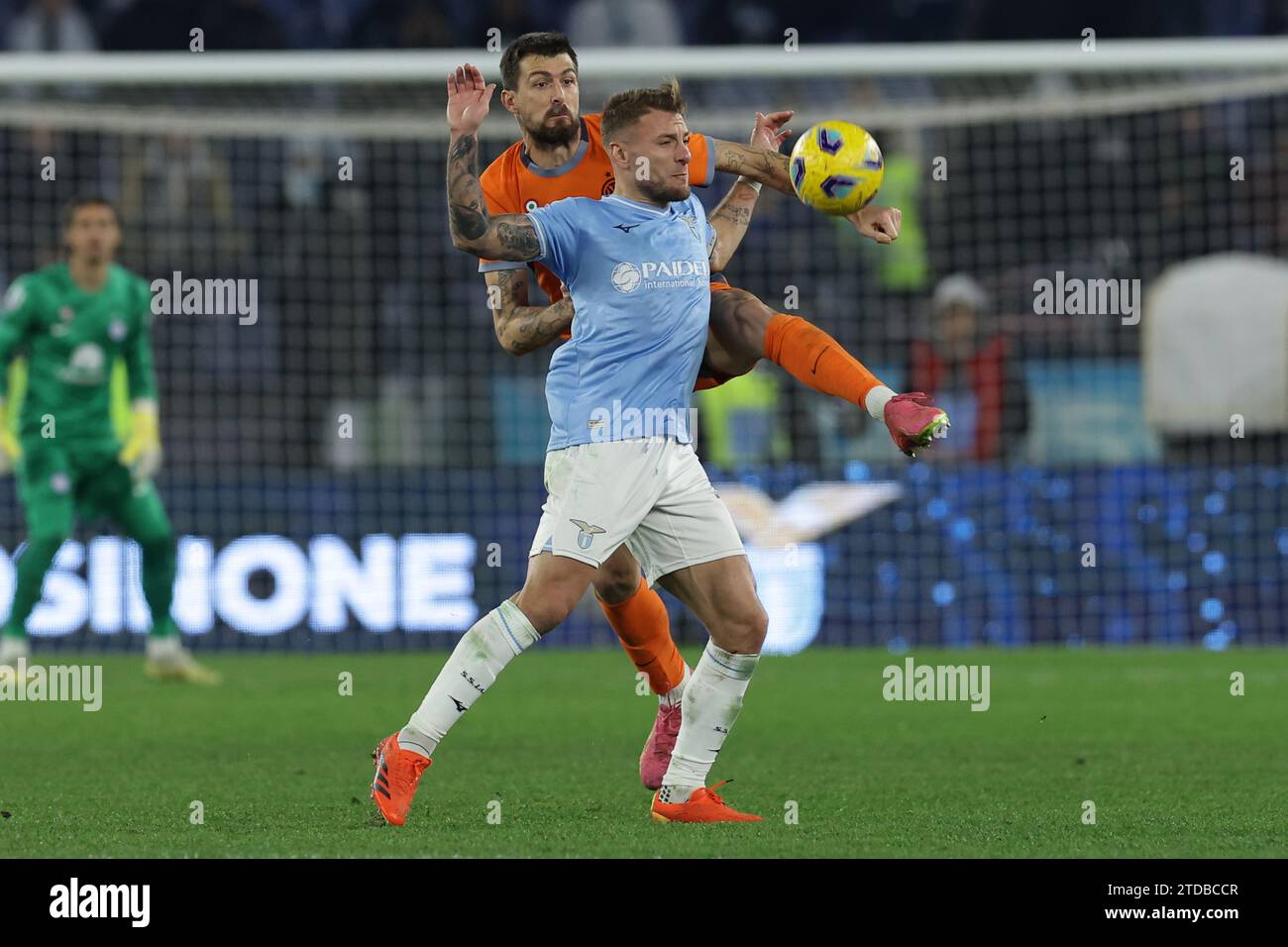 Lazio’s Italian forward Ciro Immobile challenges for the ball with ...