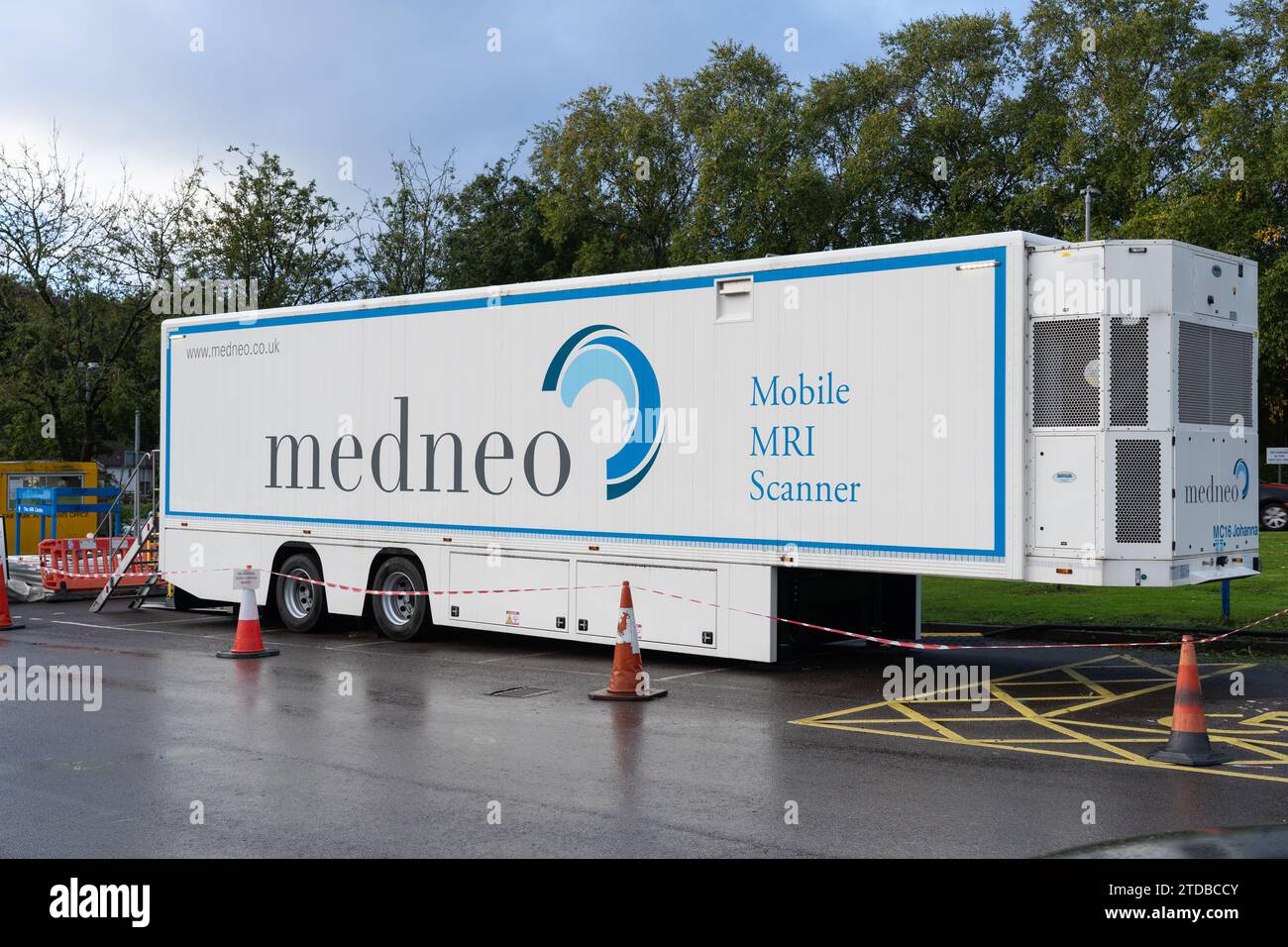 A Medneo mobile MRI scanner at Basingstoke hospital. A mobile MRI is a ...