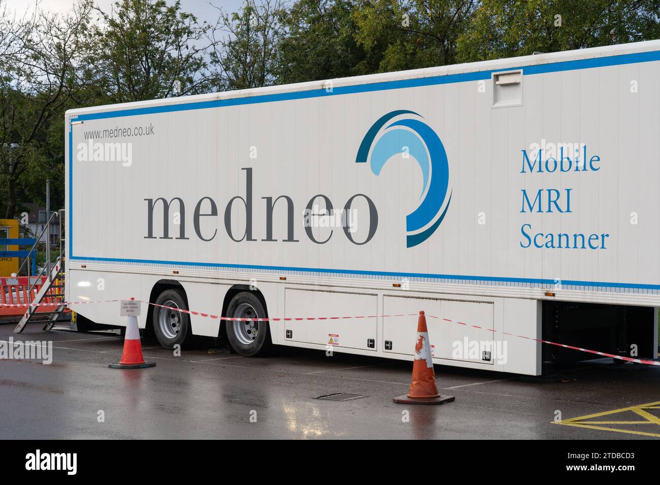 A Medneo mobile MRI scanner at Basingstoke hospital. A mobile MRI is a ...