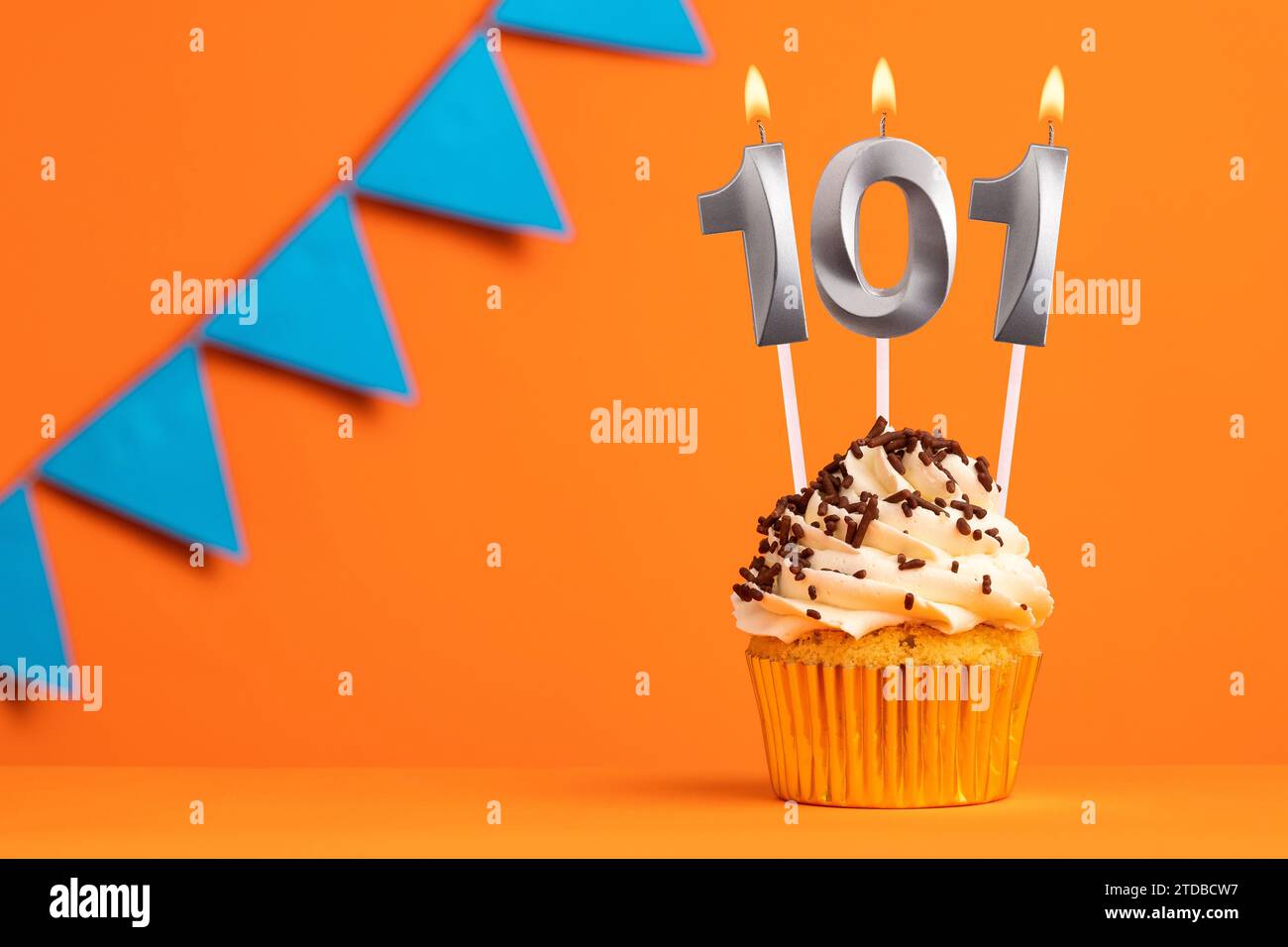 Candle number 101 - Cake birthday in orange background Stock Photo - Alamy
