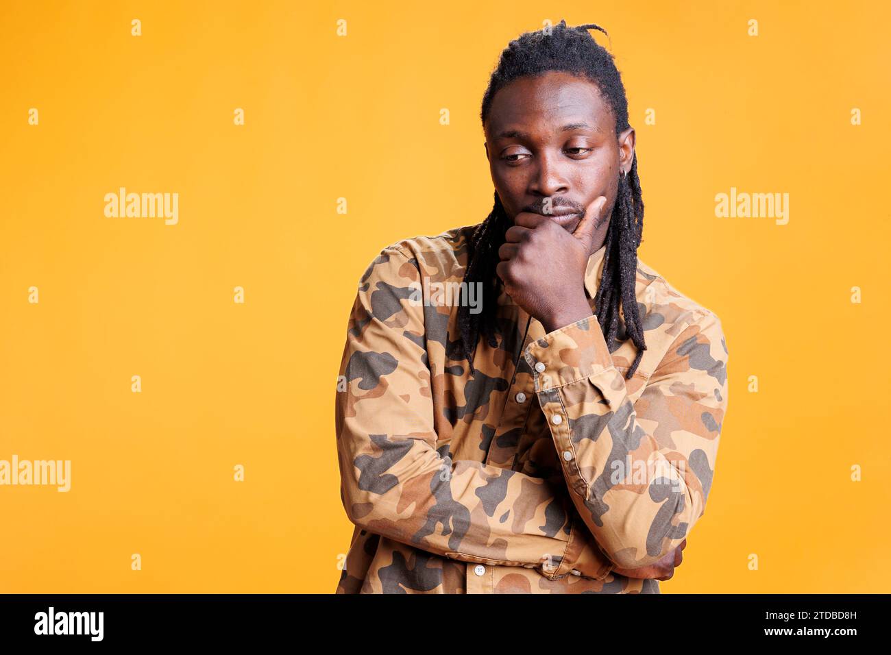 Confused person brainstorming business ideas, thinking at solution to ...