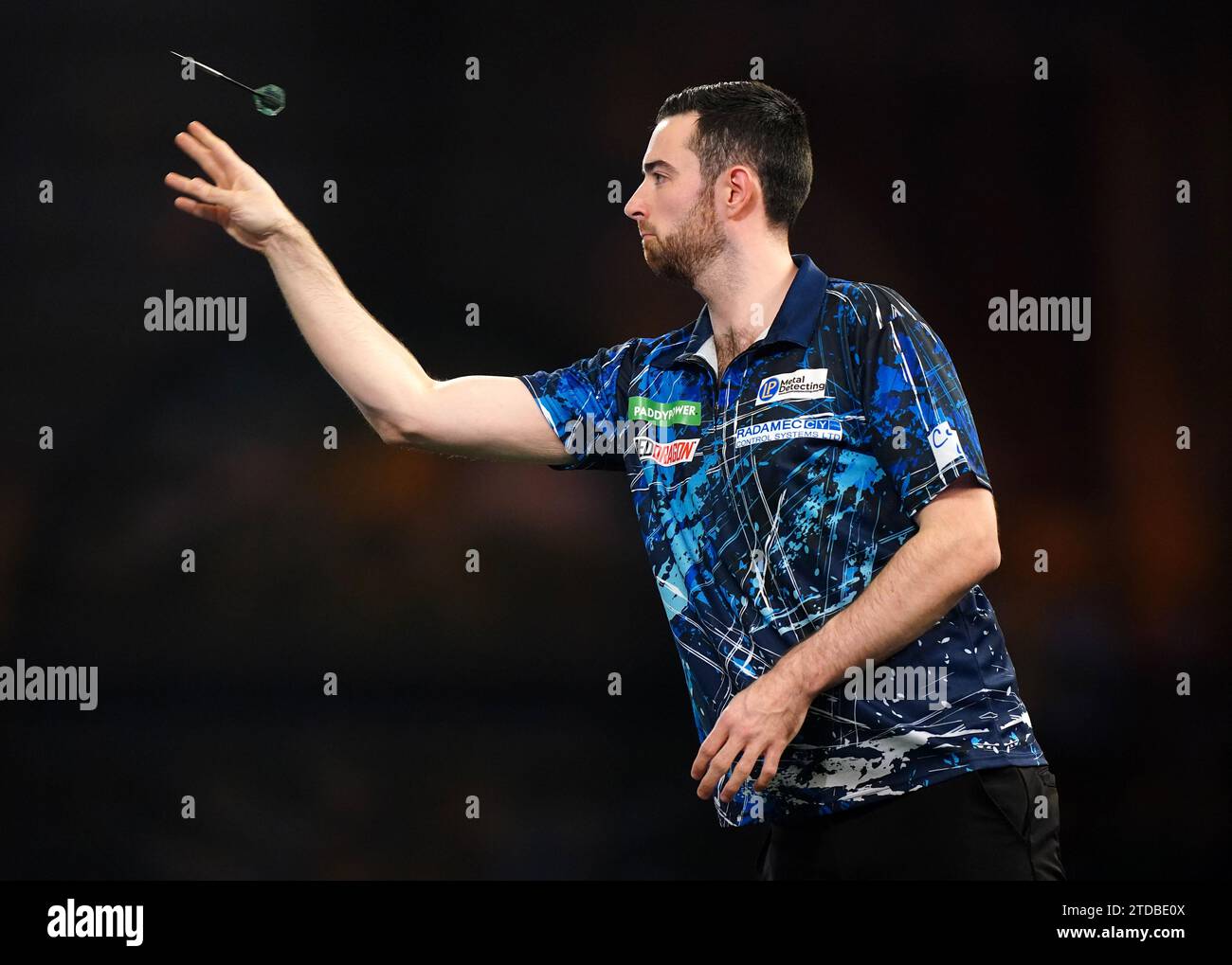 Luke Humphries in action against Lee Evans (not pictured) on day three ...