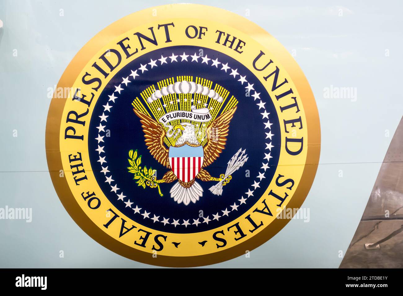 President of the United States seal on the sides of an aircraft used ...