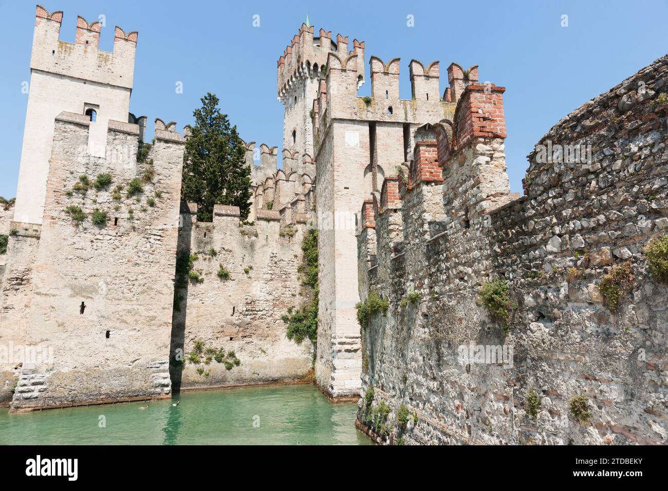 Architectural features of Italian castle. with moat on Lake Garda Stock ...