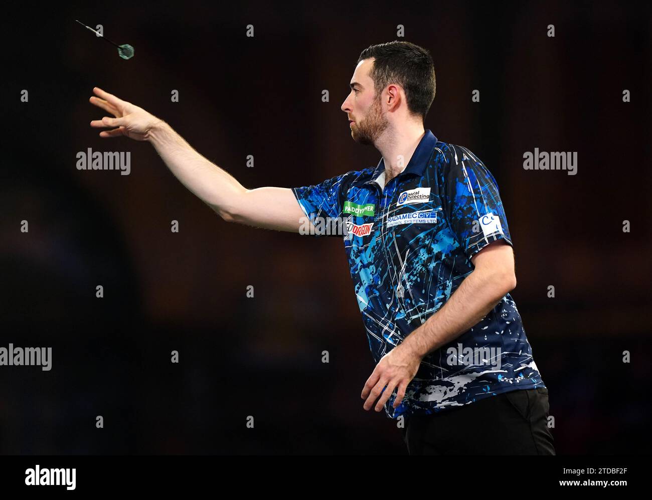 Luke Humphries in action against Lee Evans (not pictured) on day three ...