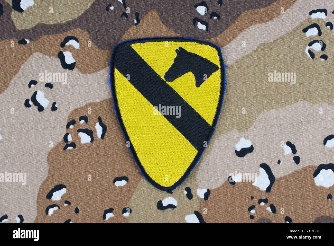 May 12, 2018. US ARMY 1st Cavalry Division patch on desert camouflage ...