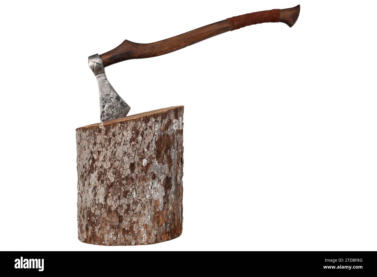 antique axe with wooden handle in wood log on white background Stock ...