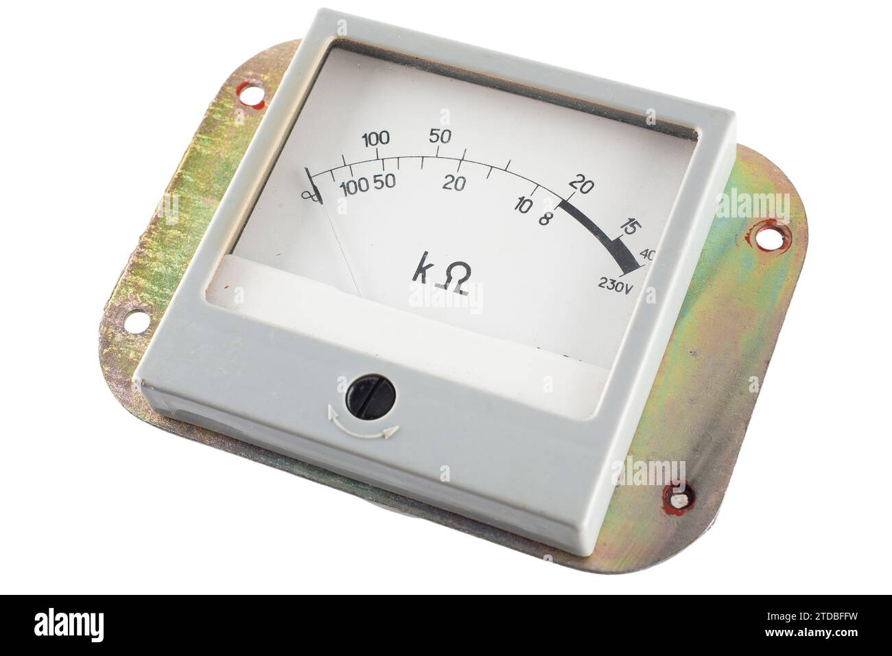 Close-up of an vintage ancient ohmmeter isolated on white background ...