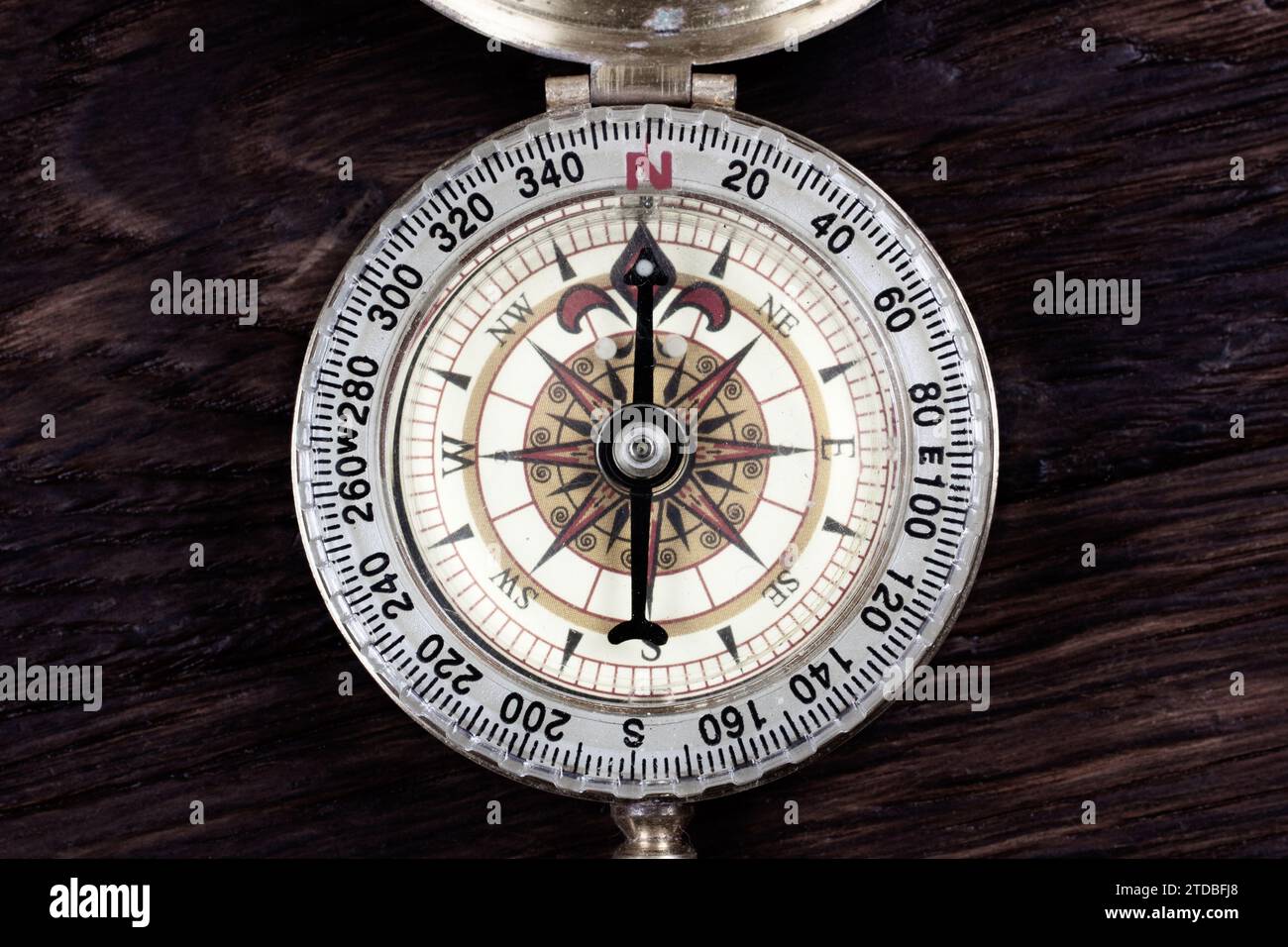 Vintage retro compass on wooden deck background Stock Photo - Alamy